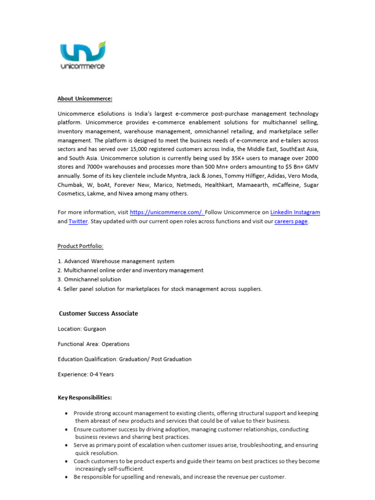 JD-Customer Success Associate | PDF | E Commerce | Software As A Service