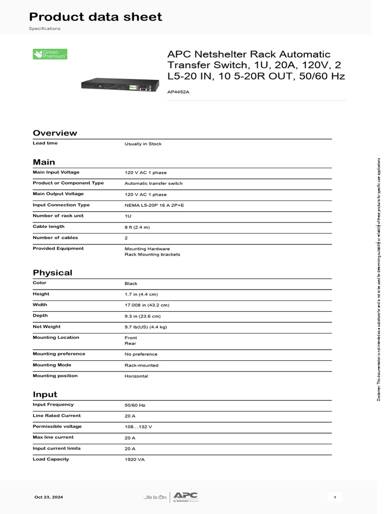 APC Rackmount-Transfer-Switches AP4452A | PDF | Electrical Engineering ...