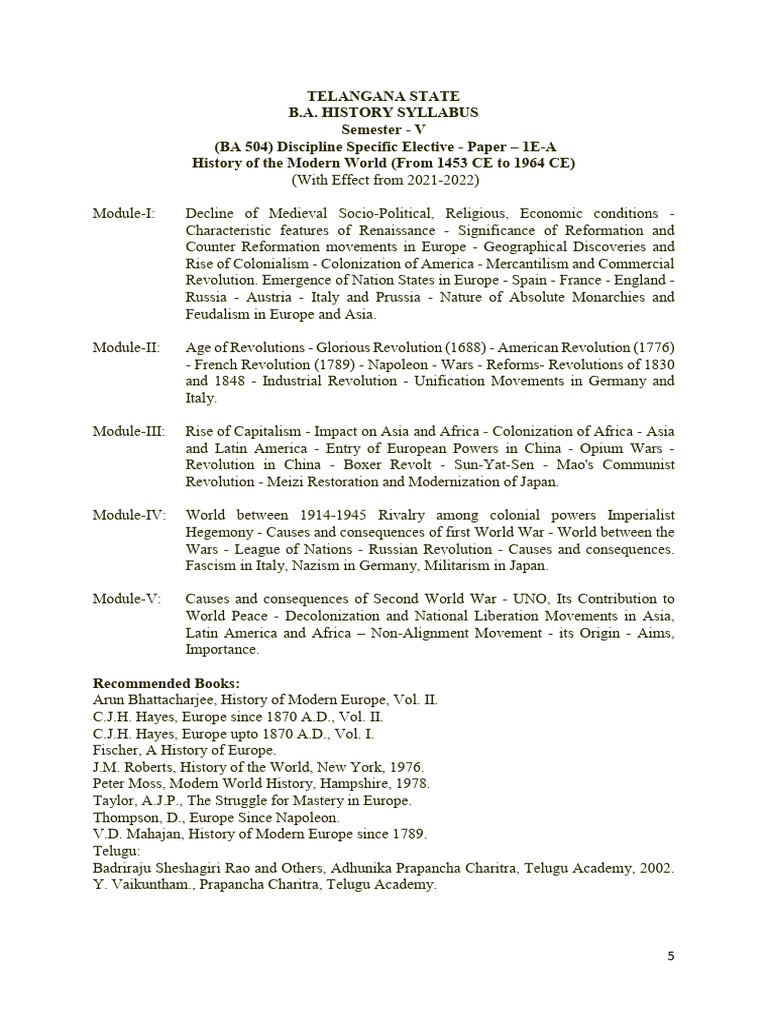 806 - BA History Semester V Syllabus | PDF | Europe | Civilization