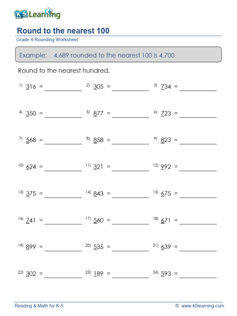 Grade 4 Round 4 Digit Numbers Nearest 100 b | PDF Grade 4 Round 4 Digit Numbers Nearest 100 b | PDF