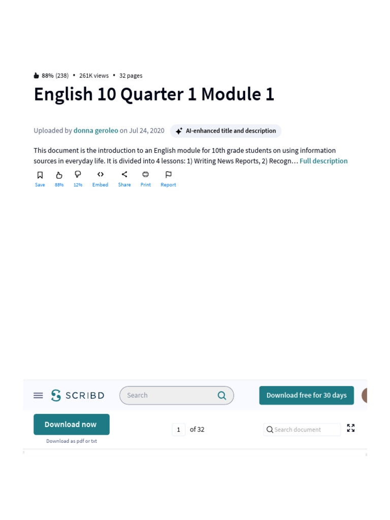 English 10 Quarter 1 Module 1 | PDF | | PDF | Scribd | Cyberspace