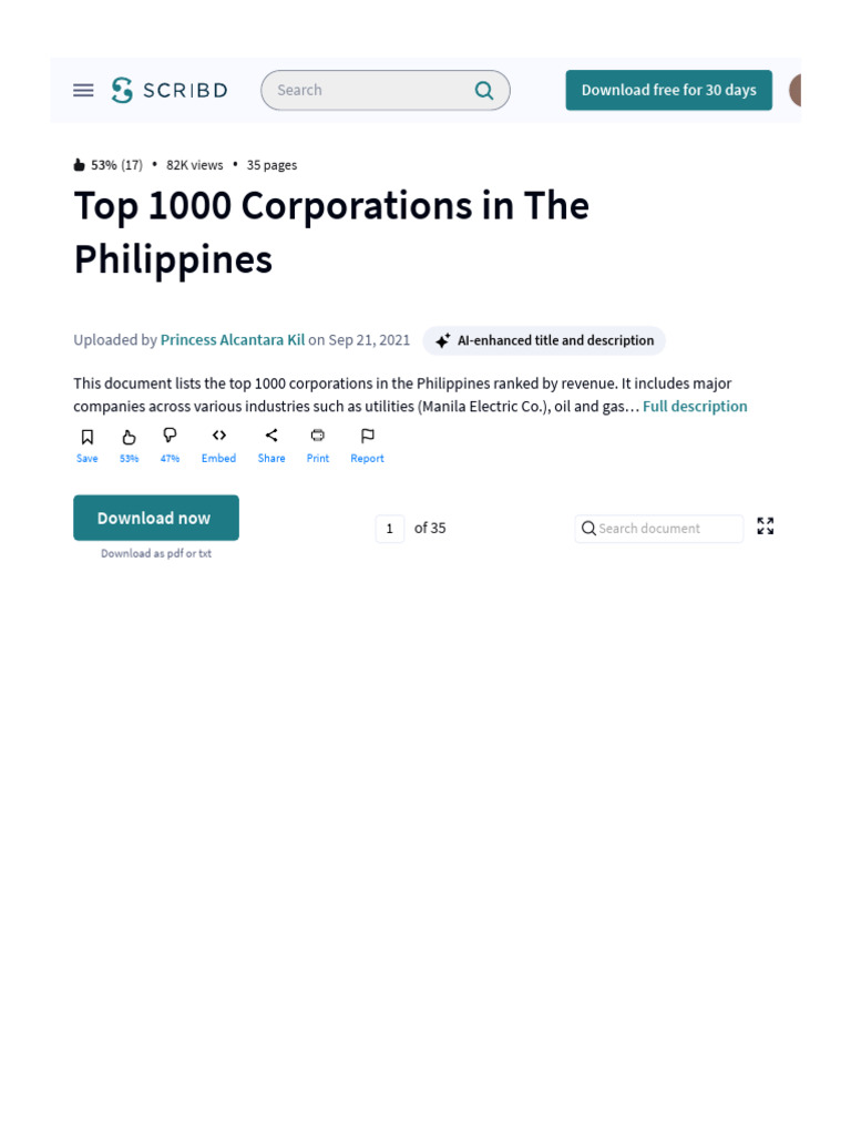 Top 1000 Corporations in The Philippines - PDF - Philippines - San Miguel | PDF | Scribd | Computing