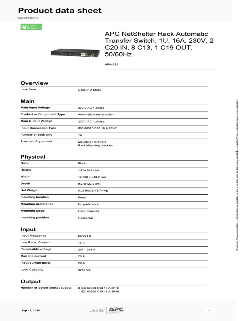 APC Rackmount-Transfer-Switches AP4423A | PDF | Electric Power ...