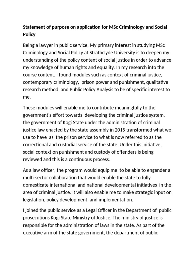 MSc Criminology & Social Policy Statement | PDF | Crimes | Crime & Violence