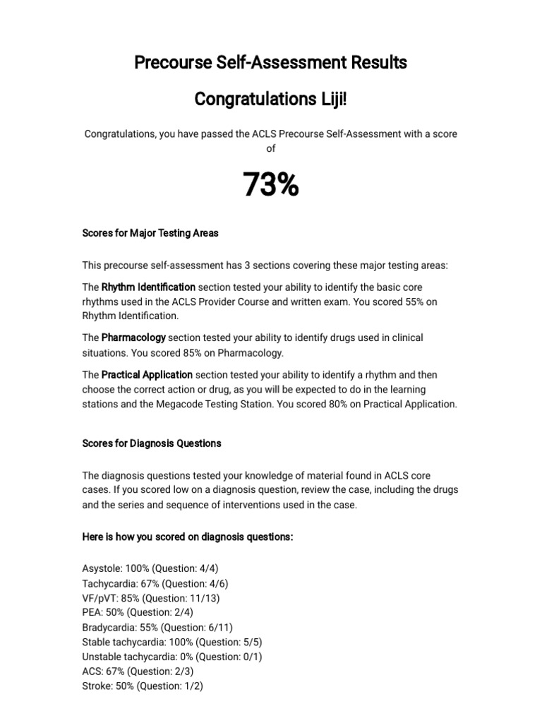 AHA Elearning - ACLS Precourse Self-Assessment | PDF | Cardiology ...