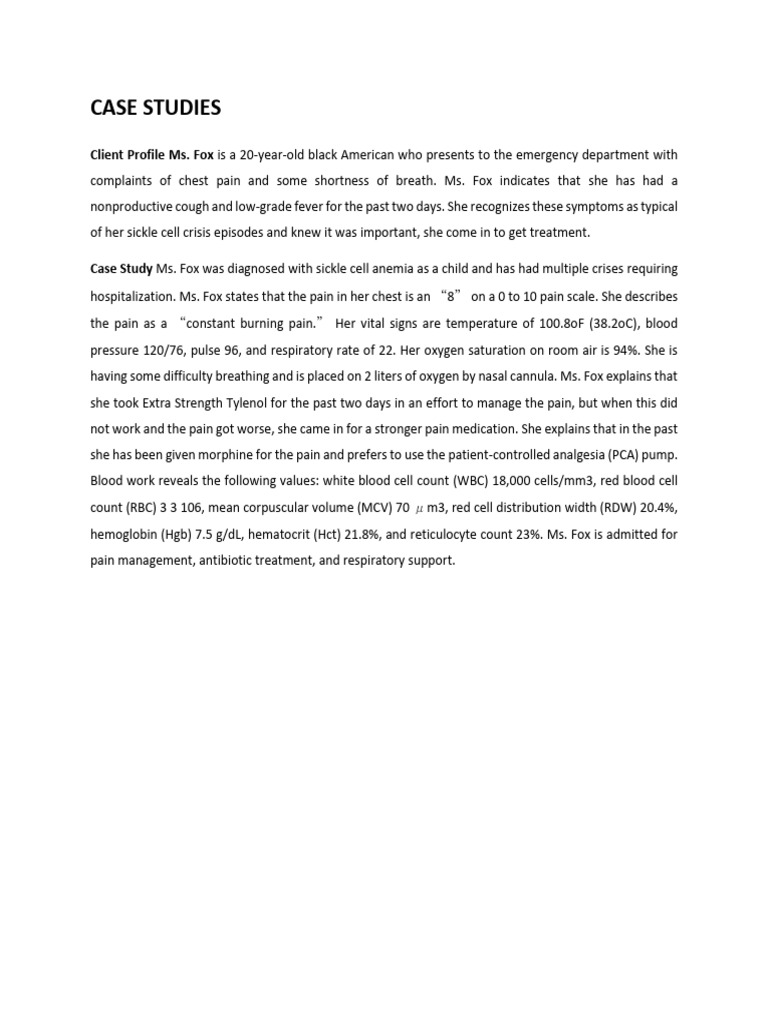Sickle Cell Crisis Case Study: Ms. Fox | PDF
