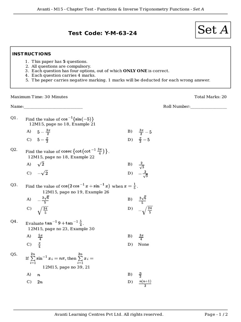 Cw-12M15.7-Properties of Inverse Trigonometry Function-Jee-Ques | PDF