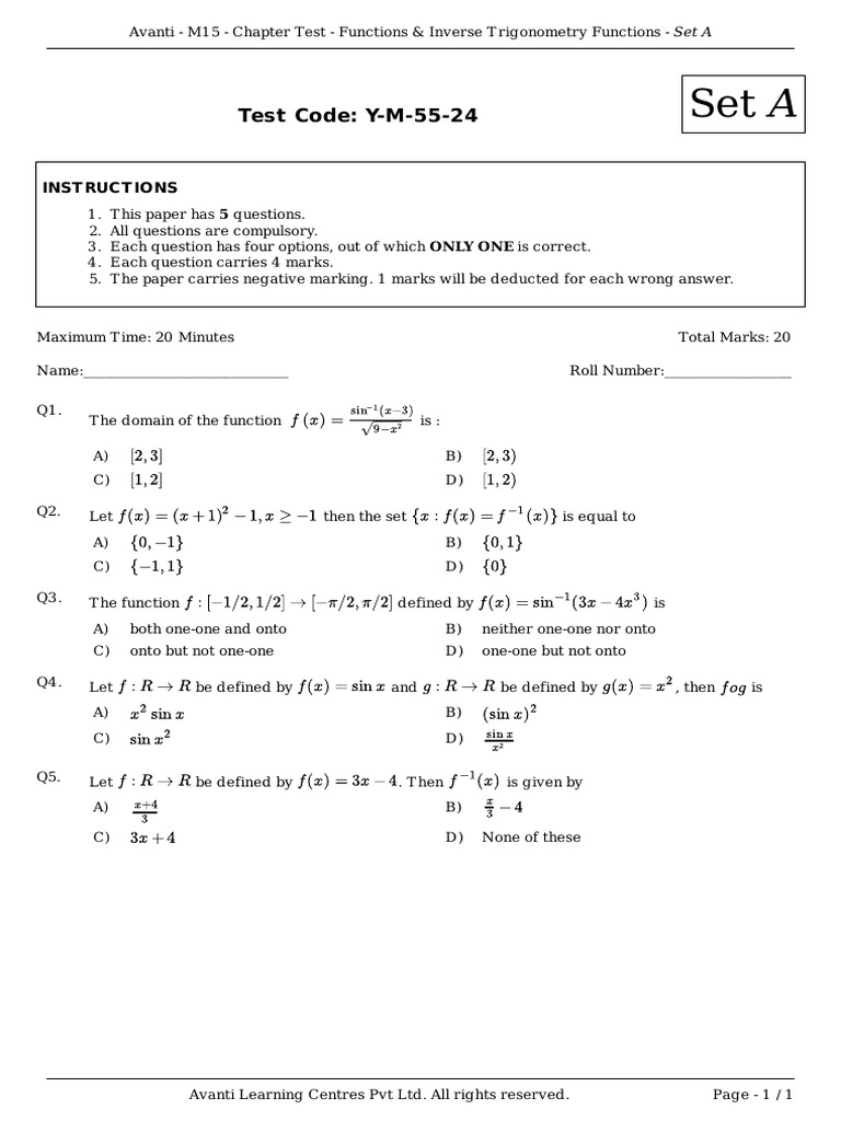 Hw-12M15.6-Introduction To Inverse Trigonometry Function-Jee-Ques | PDF