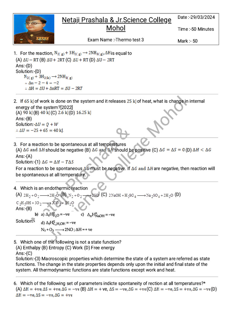 Thermo Test 3 Teacher | PDF | Nature | Physical Phenomena