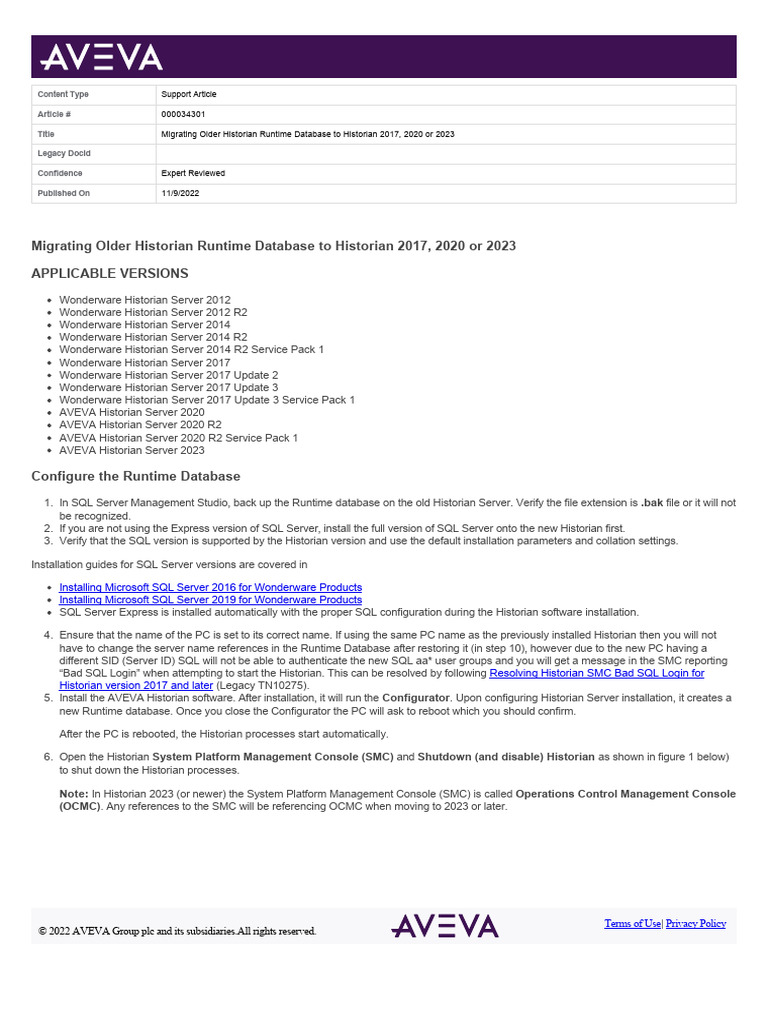 Migrating Older Historian Runtime Database To Historian 2017, 2020 or ...