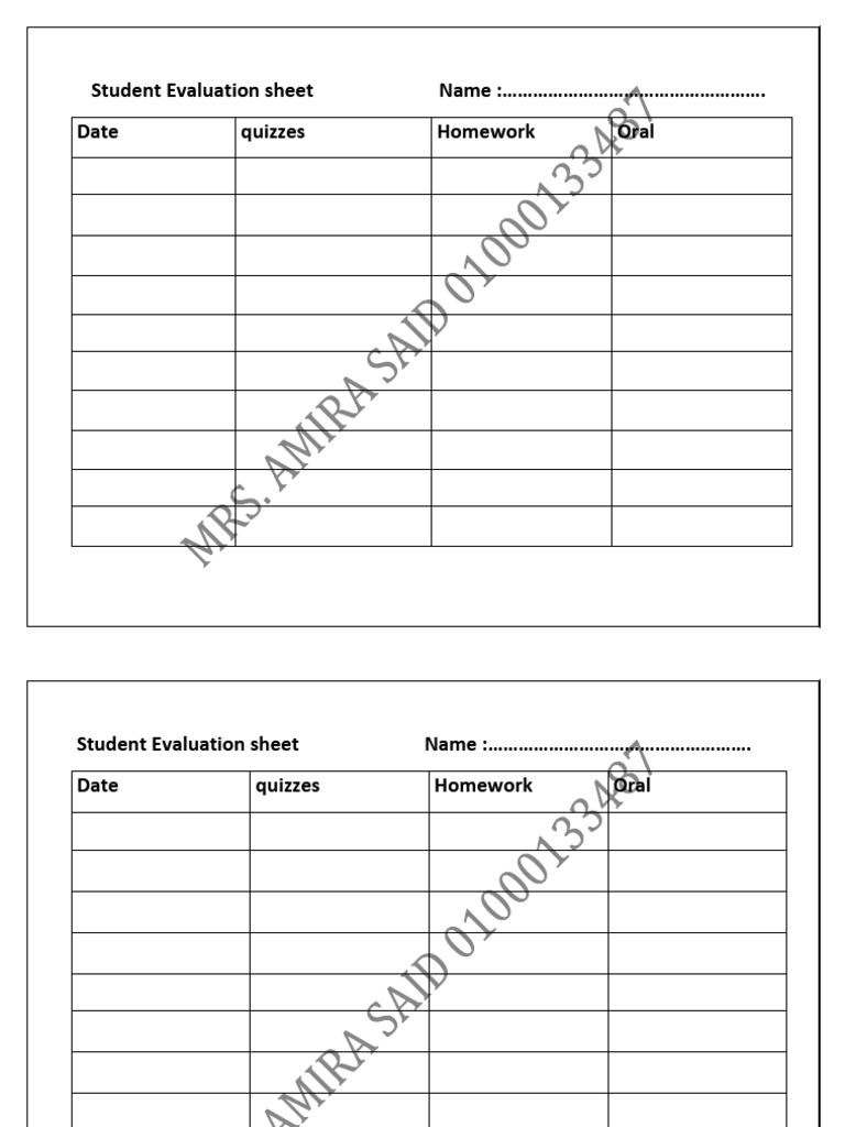 Student Evaluation Sheet | PDF