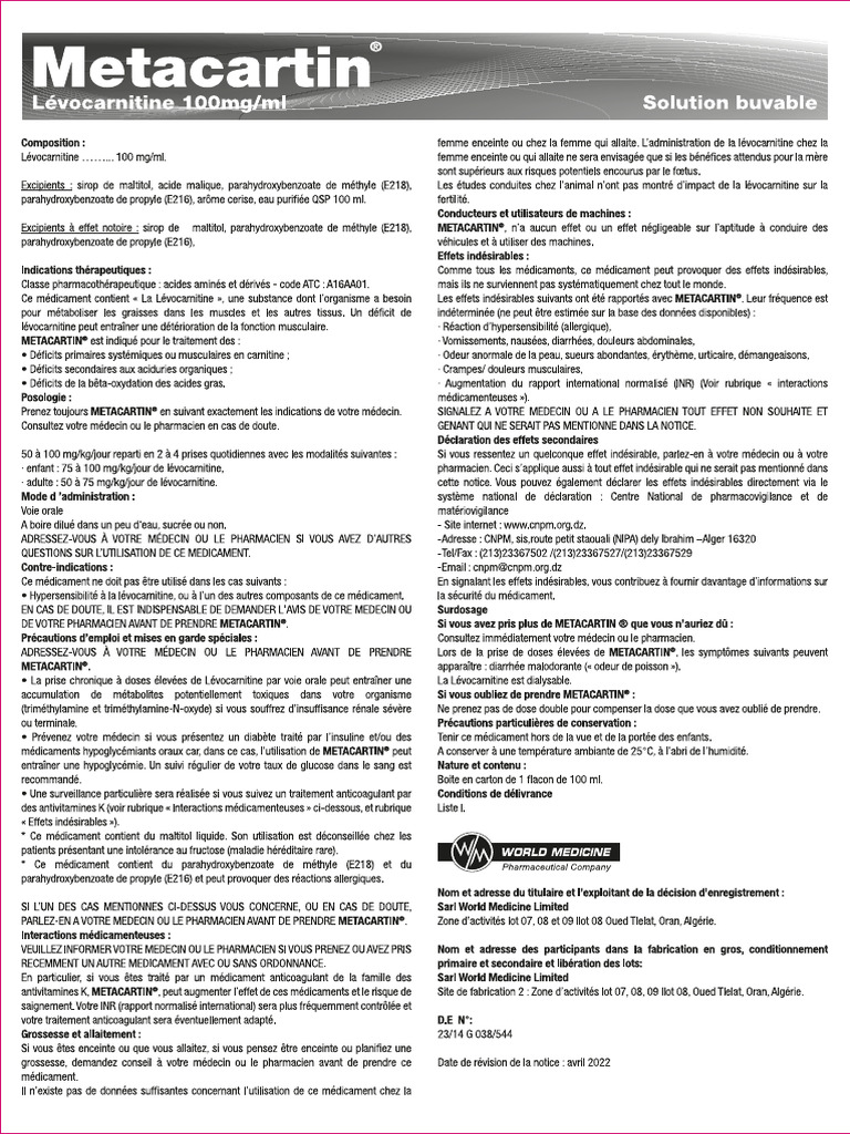 Metacartin 100ml WM Notice1707141688 | PDF