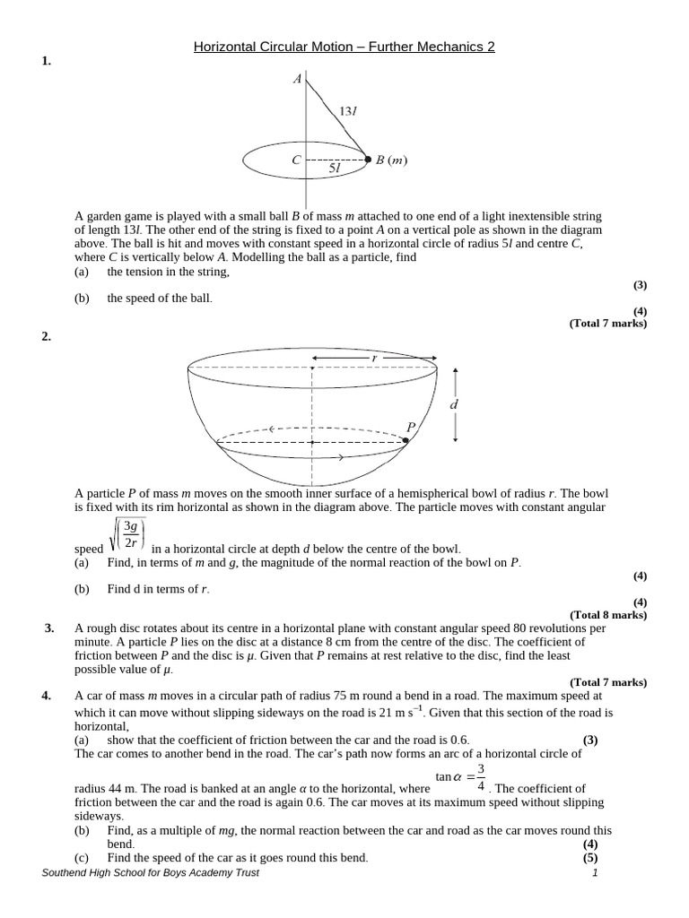 Horizontal Circular Motion | PDF | Circle | Geometry
