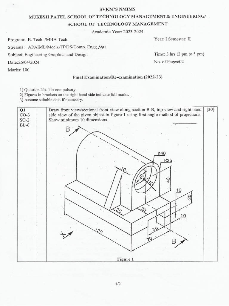 QP Engineering Graphics and Design - B TECH MBA TECH AIAIMLMechITDSComp ...