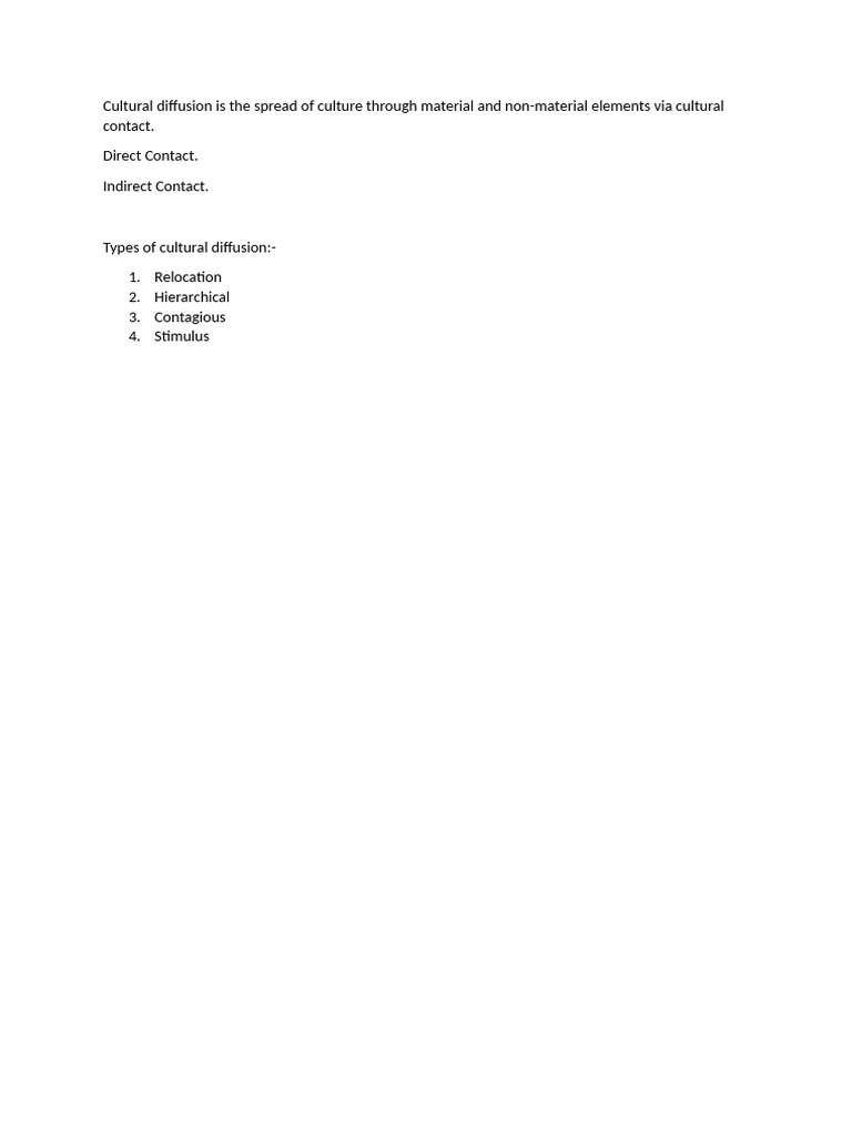 Cultural Diffusion Is The Spread of Culture Through Material and Non | PDF
