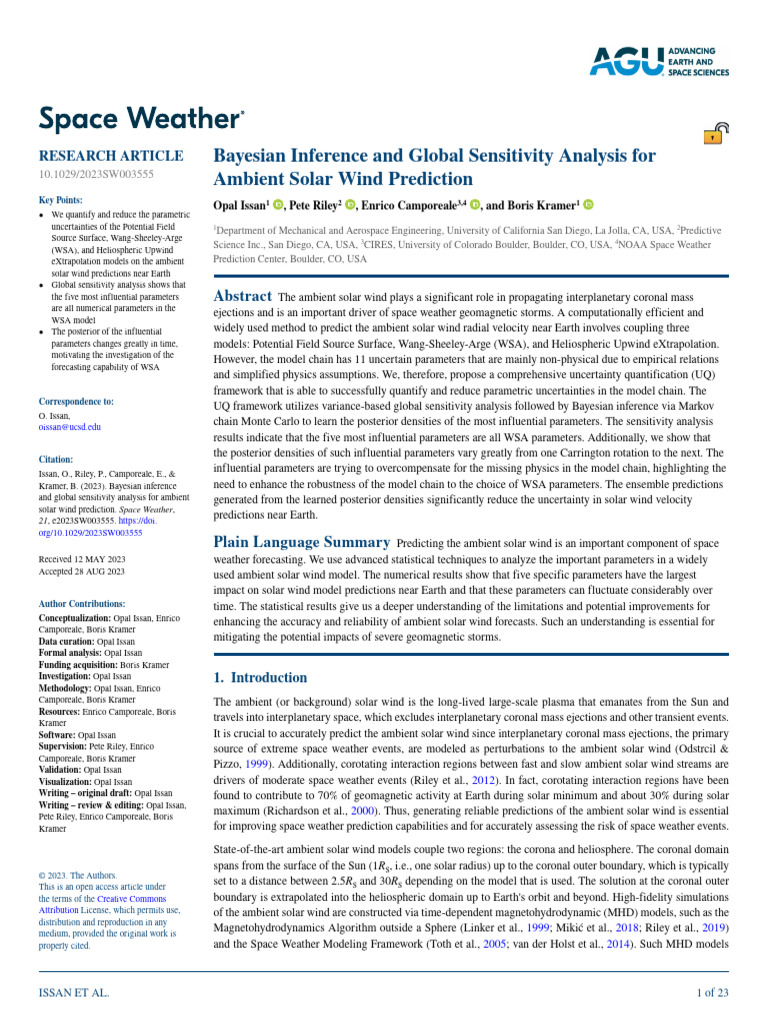 Bayesian Inference and Global Sensitivity Analysis For Ambient Solar Wind Prediction | PDF ...
