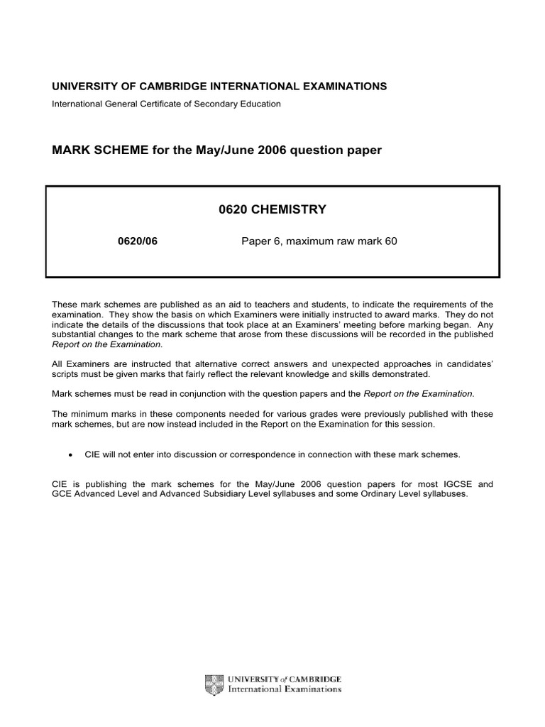 June 2006 MS - Paper 6 CIE Chemistry IGCSE | PDF | Chemistry | Chemical ...