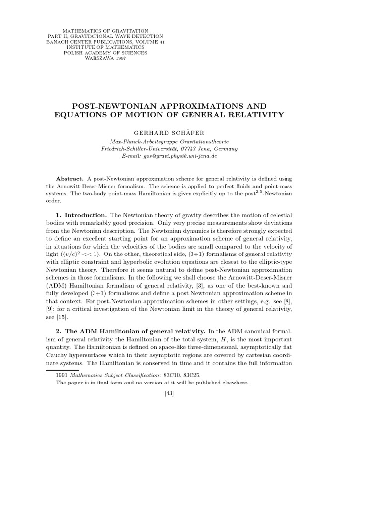 Post Newtonian Approximations and e | PDF | General Relativity | Classical Mechanics