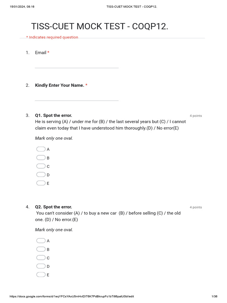 TISS-CUET MOCK TEST - COQP12. - Question Paper | PDF | Knowledge ...