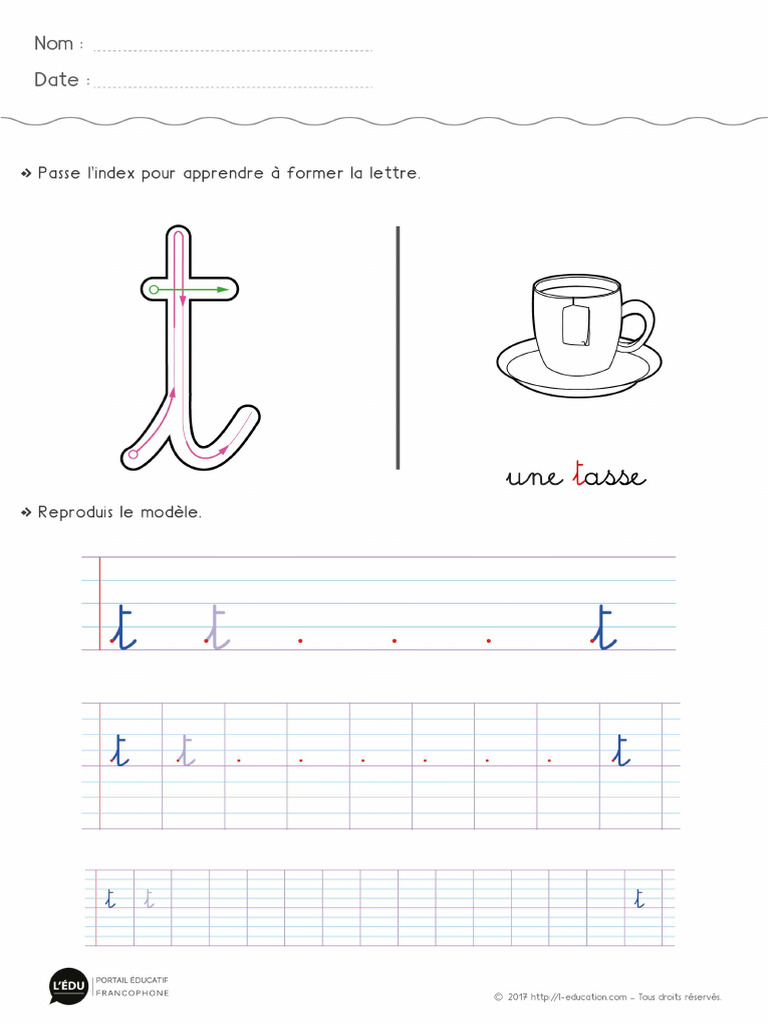 Apprendre A Ecrire La Lettre T Minuscule Ratl | PDF