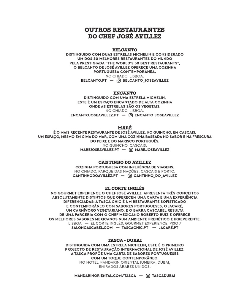 Menu do Páteo do Bairro Avillez | PDF | Culinária | Alimentos