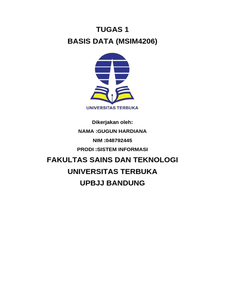 Tugas 1 Basis Data Gugun 048792445 | PDF