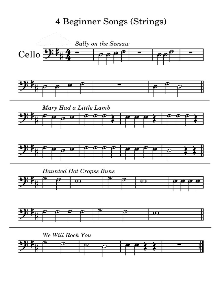 Beginner String Songs for Cello | PDF