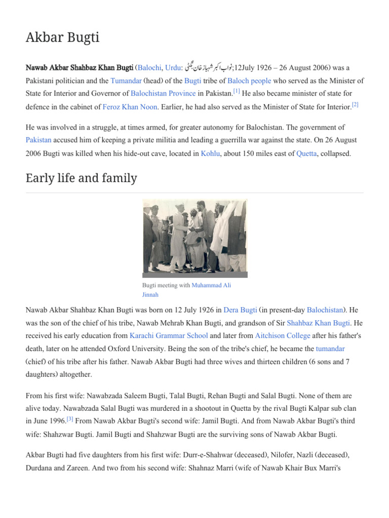 Akbar Bugti: Baloch Leader's Legacy | PDF | Pakistan | Government Of ...