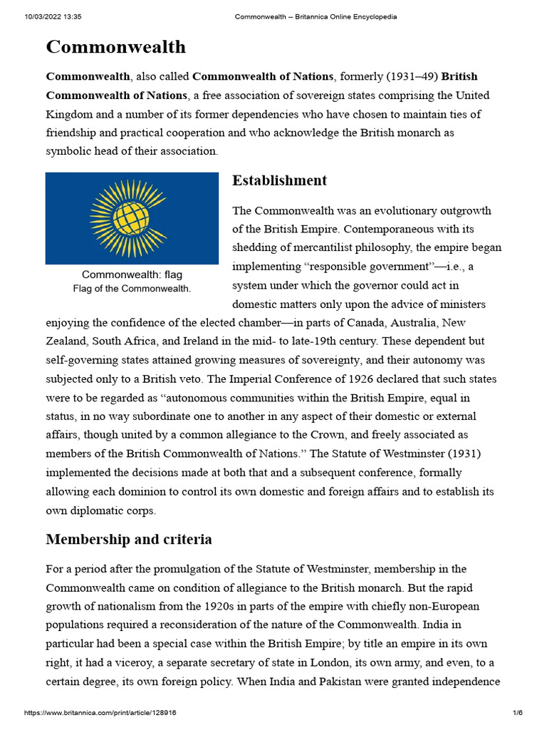 Commonwealth -- Britannica Online Encyclopedia | PDF | Commonwealth Of Nations | British Empire