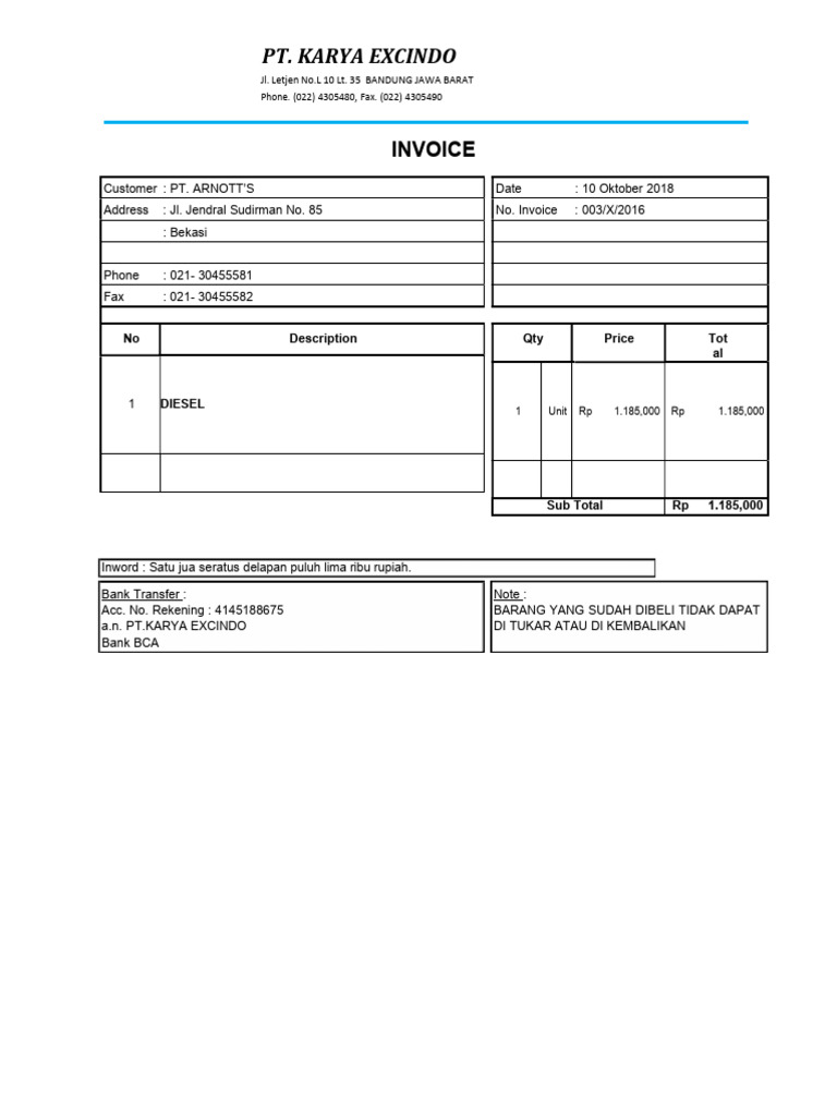 Invoice Pembelian Diesel PT. Karya Excindo | PDF