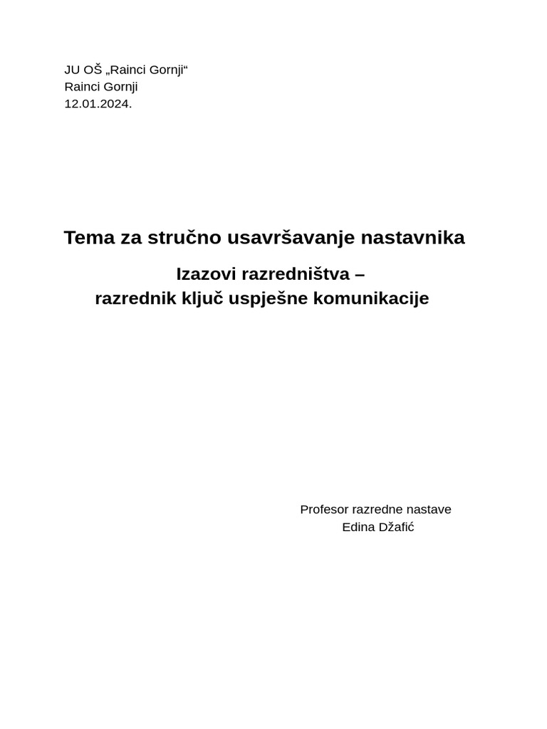 Tema Za Stručno Usavršavanje | PDF