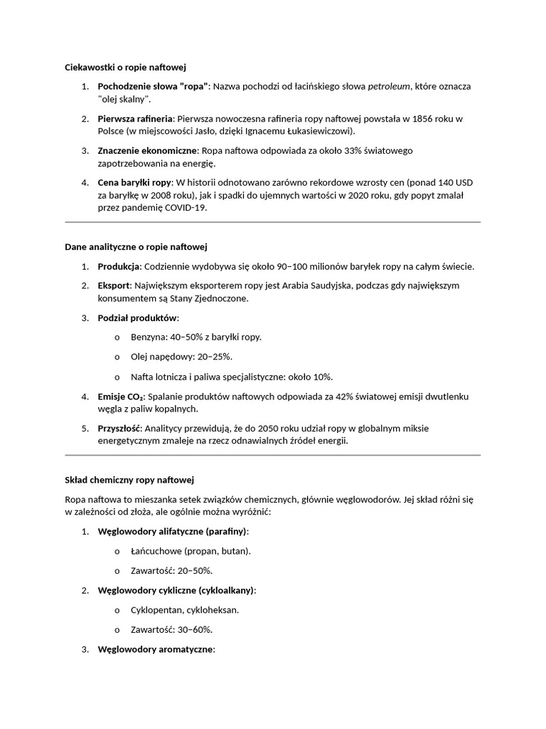 Ciekawostki o Ropie Naftowej | PDF