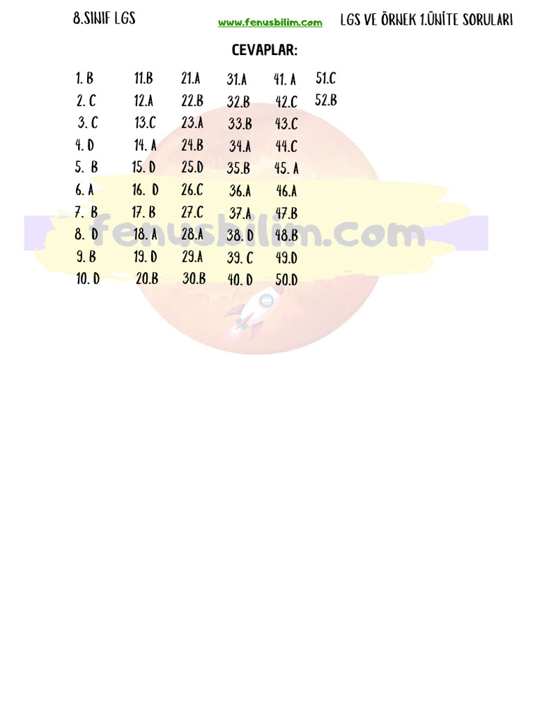 LGS VE ORNEK 1.UNITE SORULARI Toner Dostu CEVAPLARI 2 | PDF