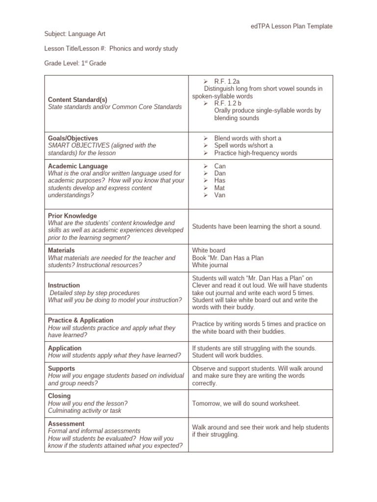 Week 4 lesson plan | PDF | Lesson Plan | Phonics