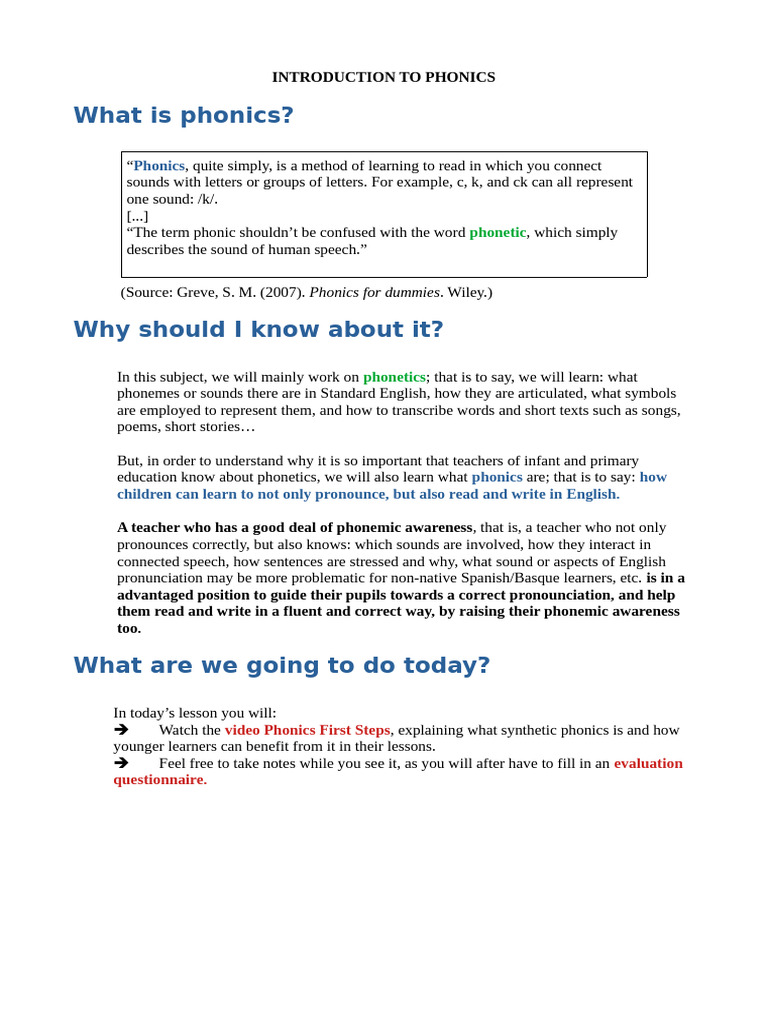 Introduction To-Phonics handout1DEF | PDF