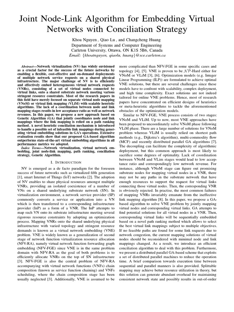 Joint Node-Link Algorithm For Embedding Virtual Networks With Conciliation Strategy | PDF ...