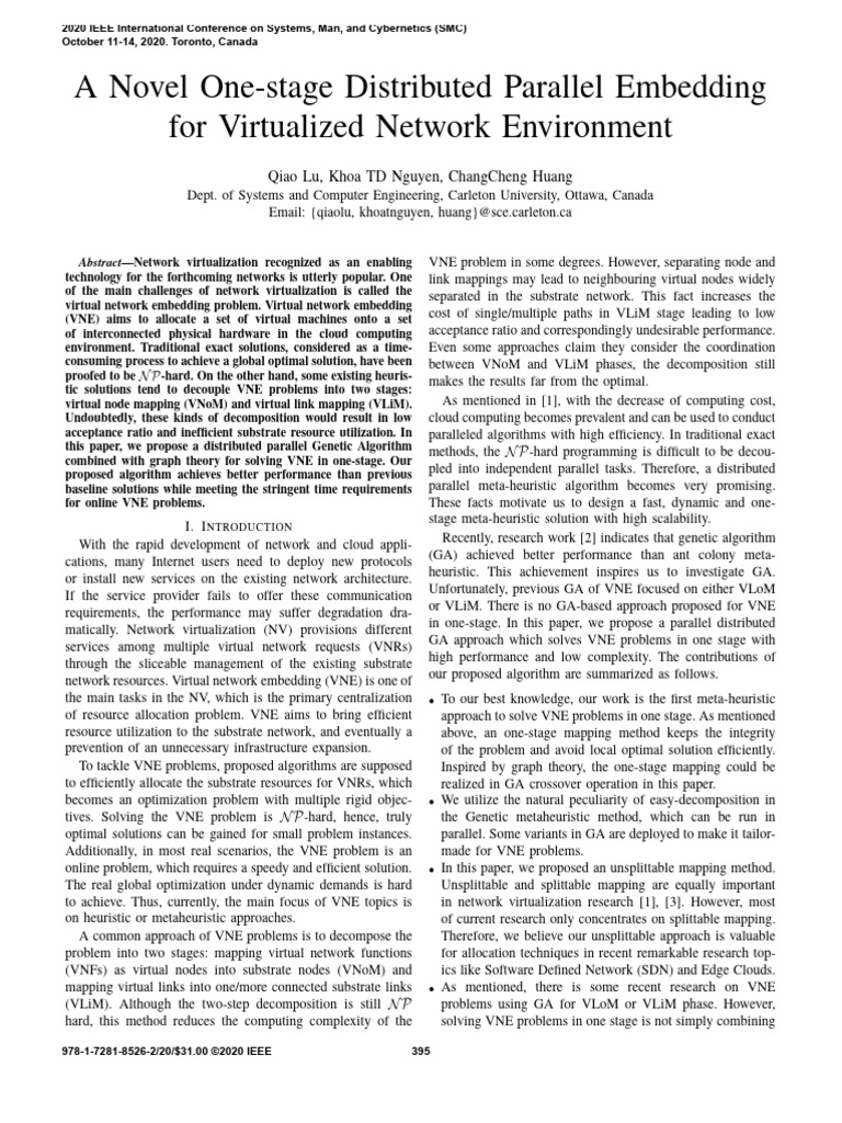 A Novel One-Stage Distributed Parallel Embedding For Virtualized Network Environment | PDF ...