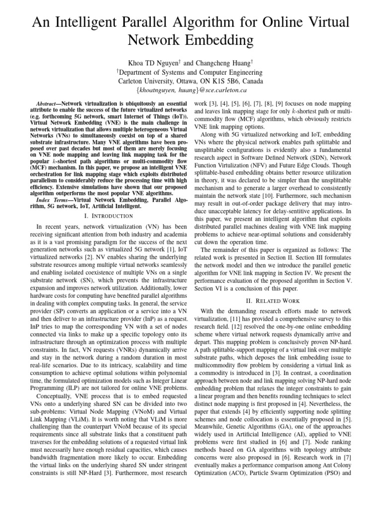 An Intelligent Parallel Algorithm For Online Virtual Network Embedding Pdf Computer Network