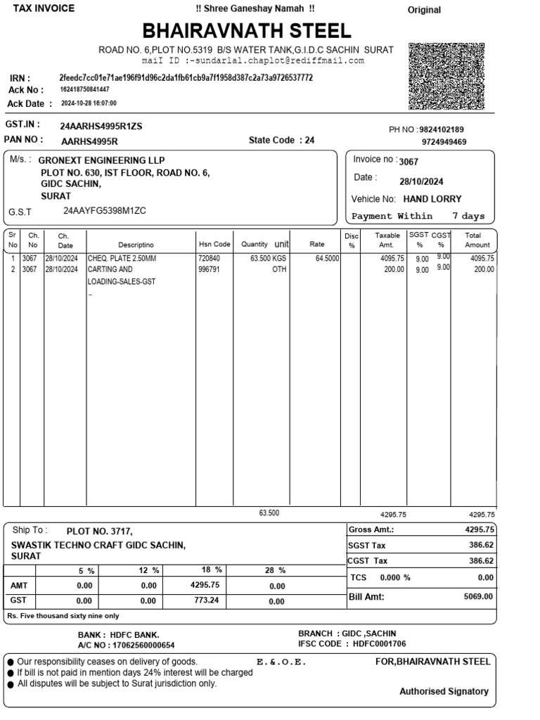 Gronext Engineering Bill No. 3067 | PDF | Payments | Governance