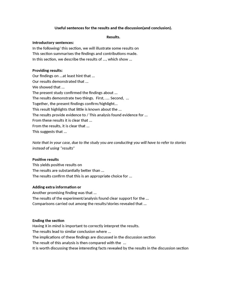 Results and Discussion Sentences Guide | PDF | Argument | Reason