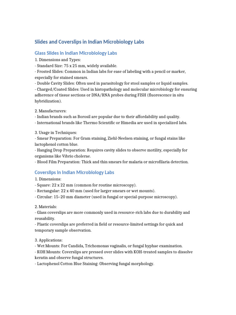 Slides and Coverslips in Indian Microbiology Labs No Asterisks | PDF ...