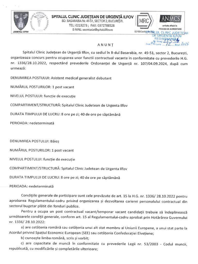 Anunt Post Vacant Baies Si Asistent Medical Generalist Debutant Copie | PDF