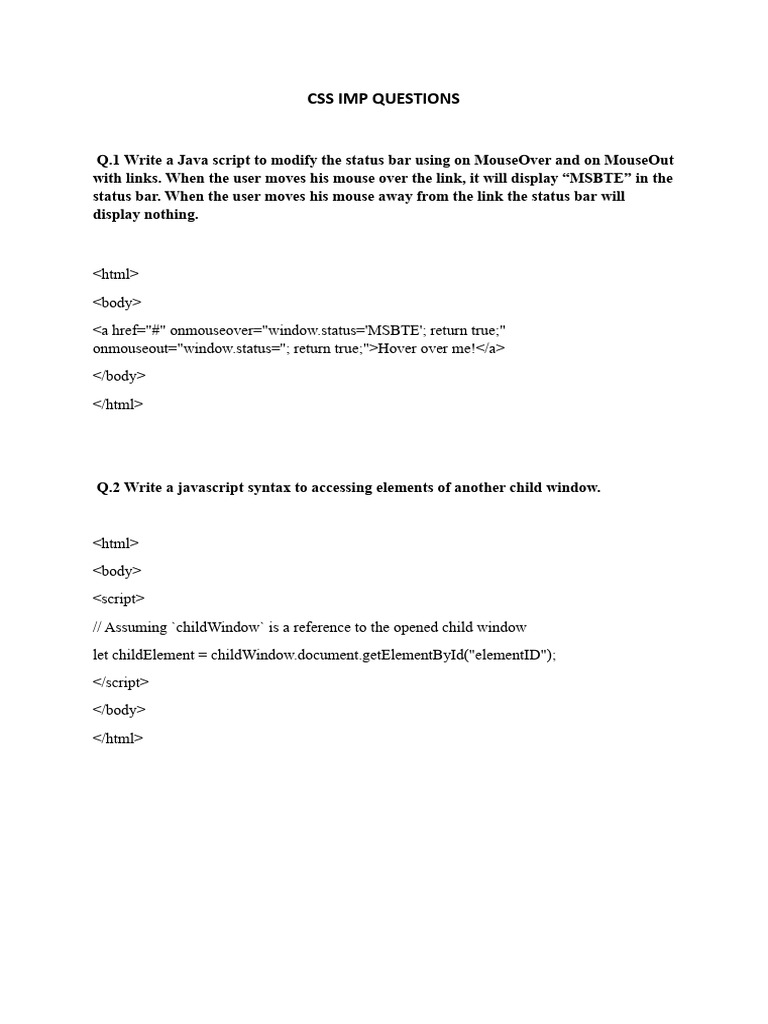 CSS IMP QUESTIONS | PDF | Java Script | Http Cookie CSS IMP QUESTIONS | PDF | Java Script | Http Cookie