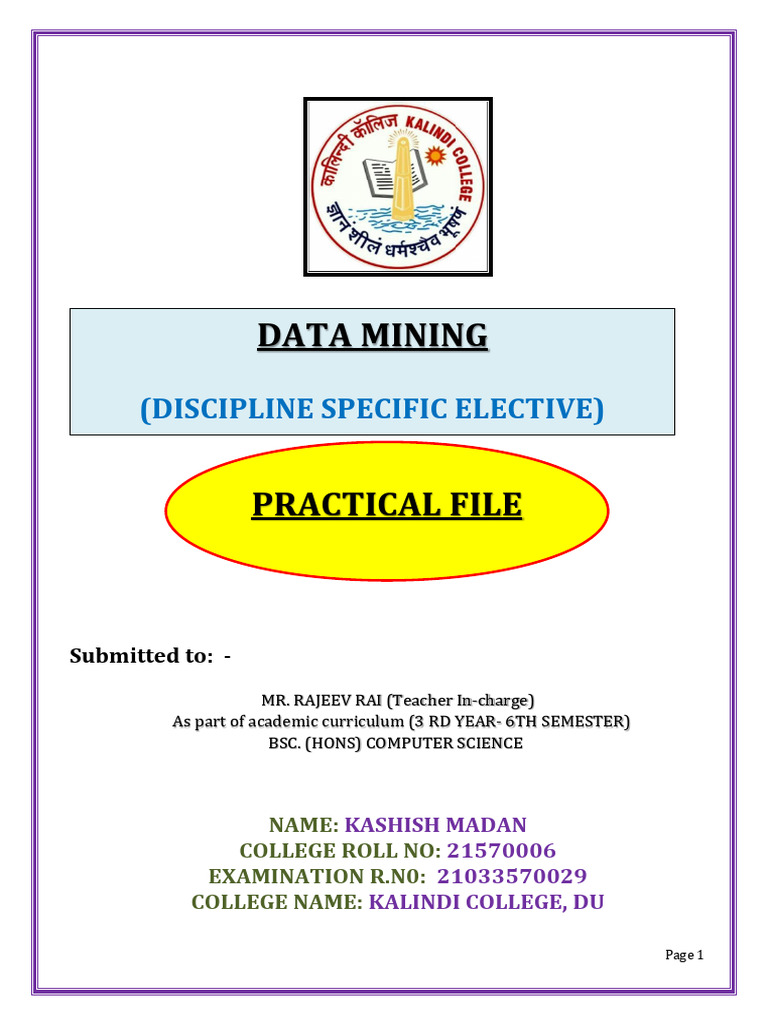 Data Mining Practical File by Kashish Madan | PDF | Cluster Analysis ...