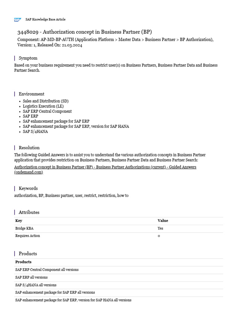 Authorization Concept in Business Partner | PDF