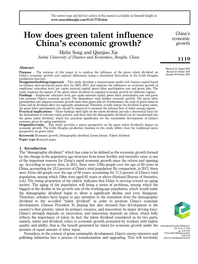 How Does Green Talent Influence China 'S Economic Growth | PDF ...