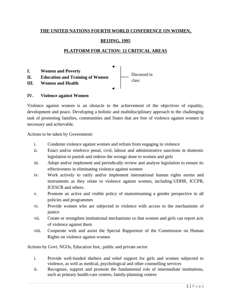 Beijing Platform For Action | PDF | Human Rights | Gender Studies