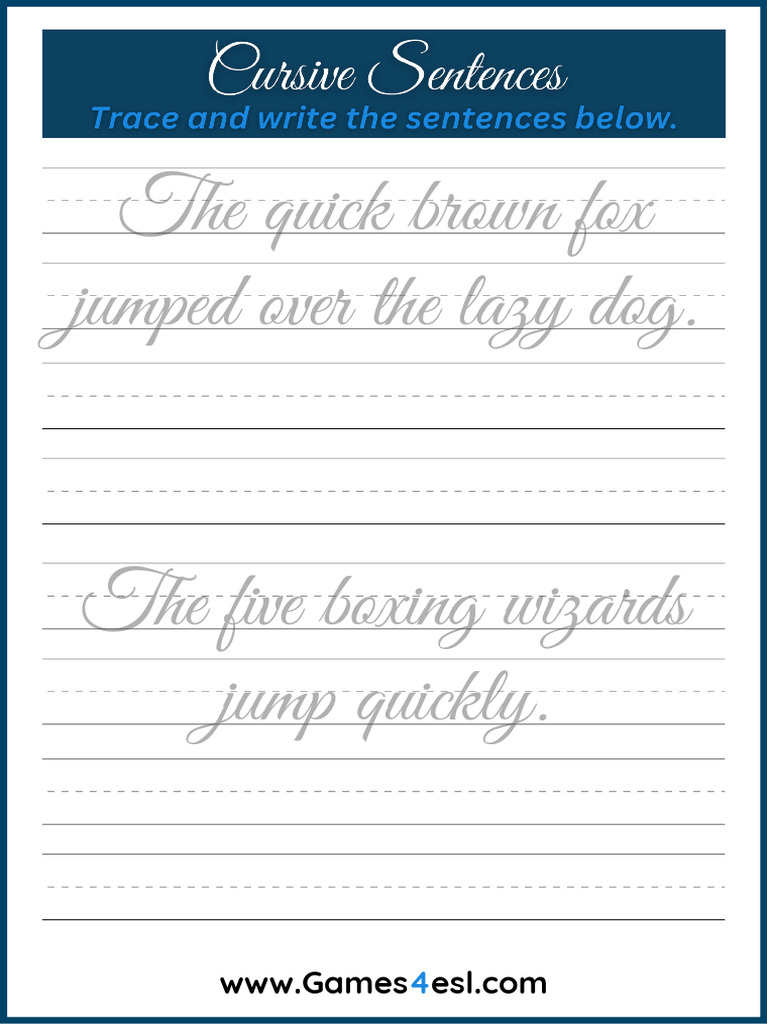 Cursive Sentences Writing Practice Worksheets | PDF