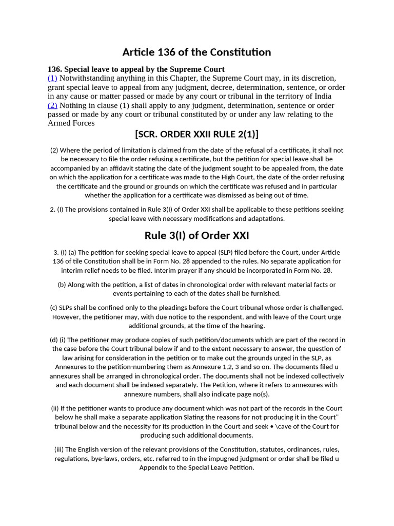 Article 136 of the Constitution | PDF | Judgment (Law) | High Court Of ...