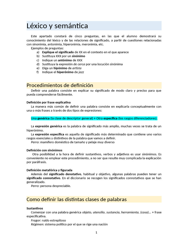 2 Léxico y Semántica + Ejercicios | PDF | Palabra | Adverbio